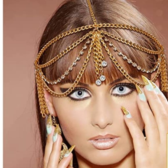 Jewelry | Egyptian Goddess Rhinestone Gold Head Chain Tassel New | Poshmark